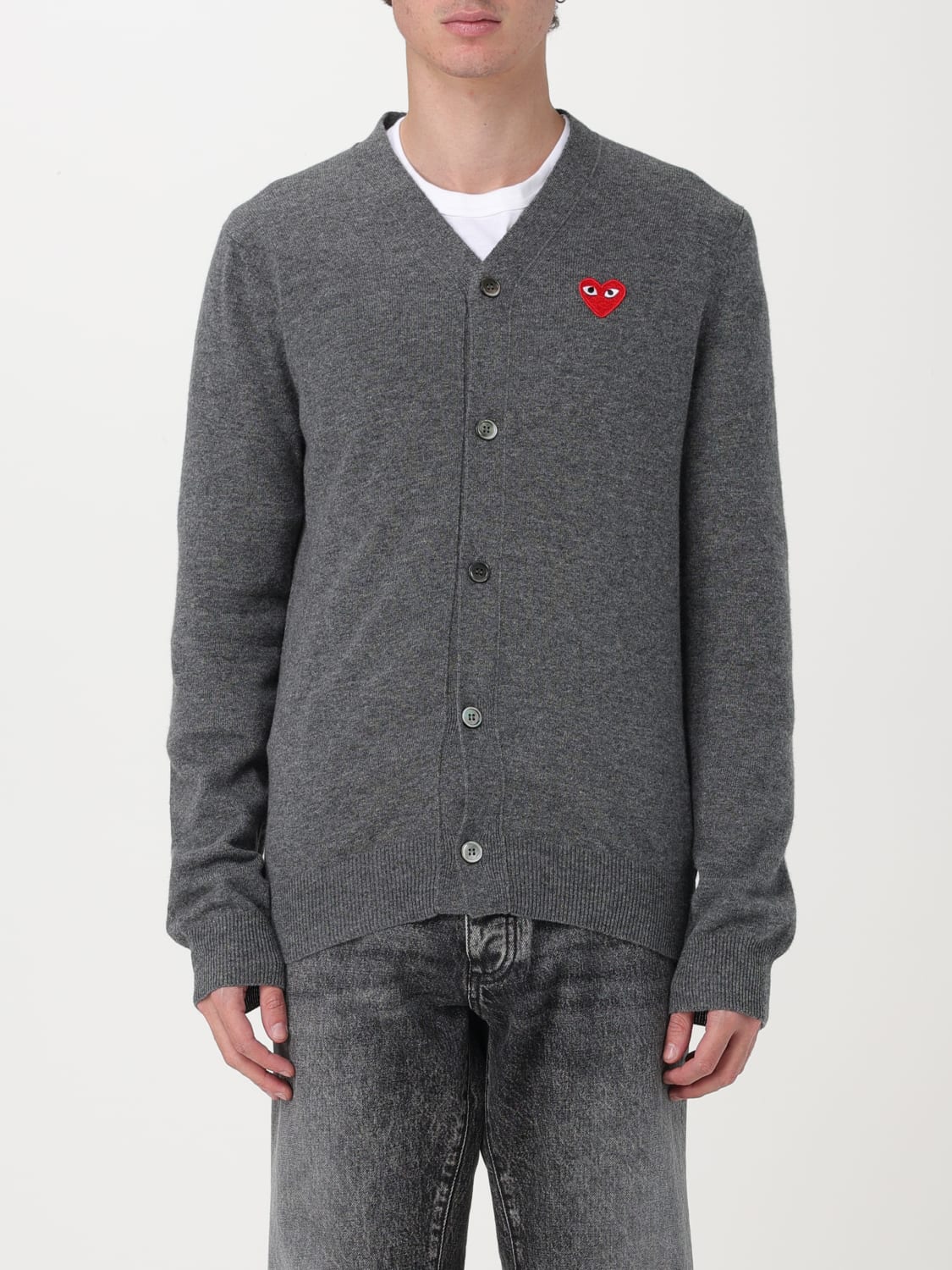 COMME DES GARCONS PLAY: cardigan for man - Grey | Comme Des Garcons ...