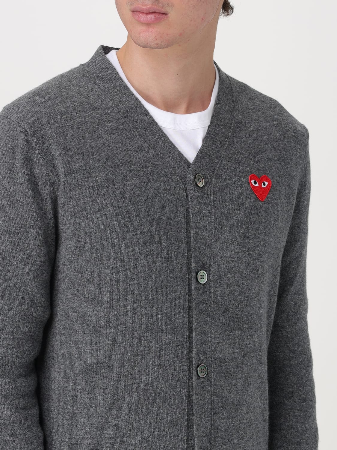 COMME DES GARCONS PLAY: cardigan for man - Grey | Comme Des Garcons ...