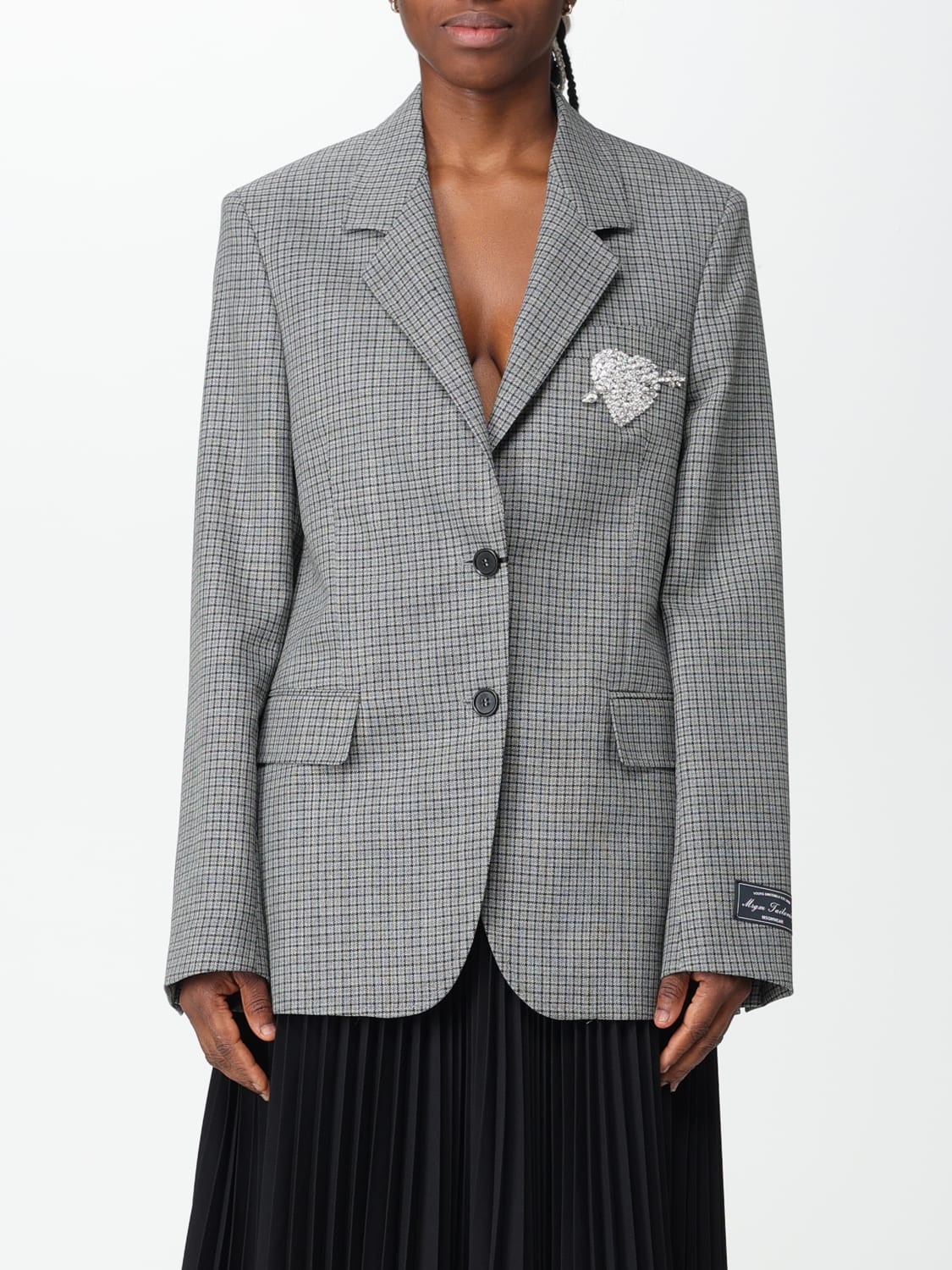 MSGM: blazer in wool with check pattern - Grey | MSGM blazer 3541MDG19237700 online at GIGLIO.COM