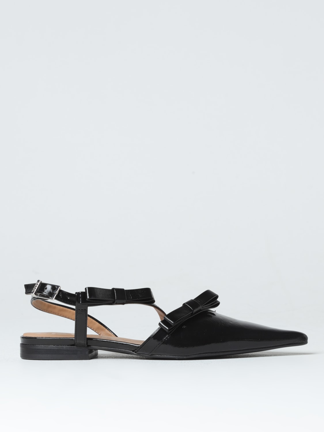 GANNI: patent leather ballerinas with bows - Black | GANNI ballet flats ...