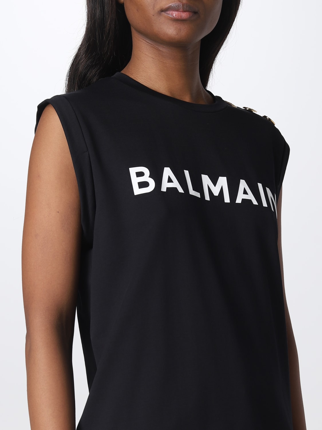 BALMAIN: cotton top - Black | Balmain t-shirt AF1ED000BB02 online at ...