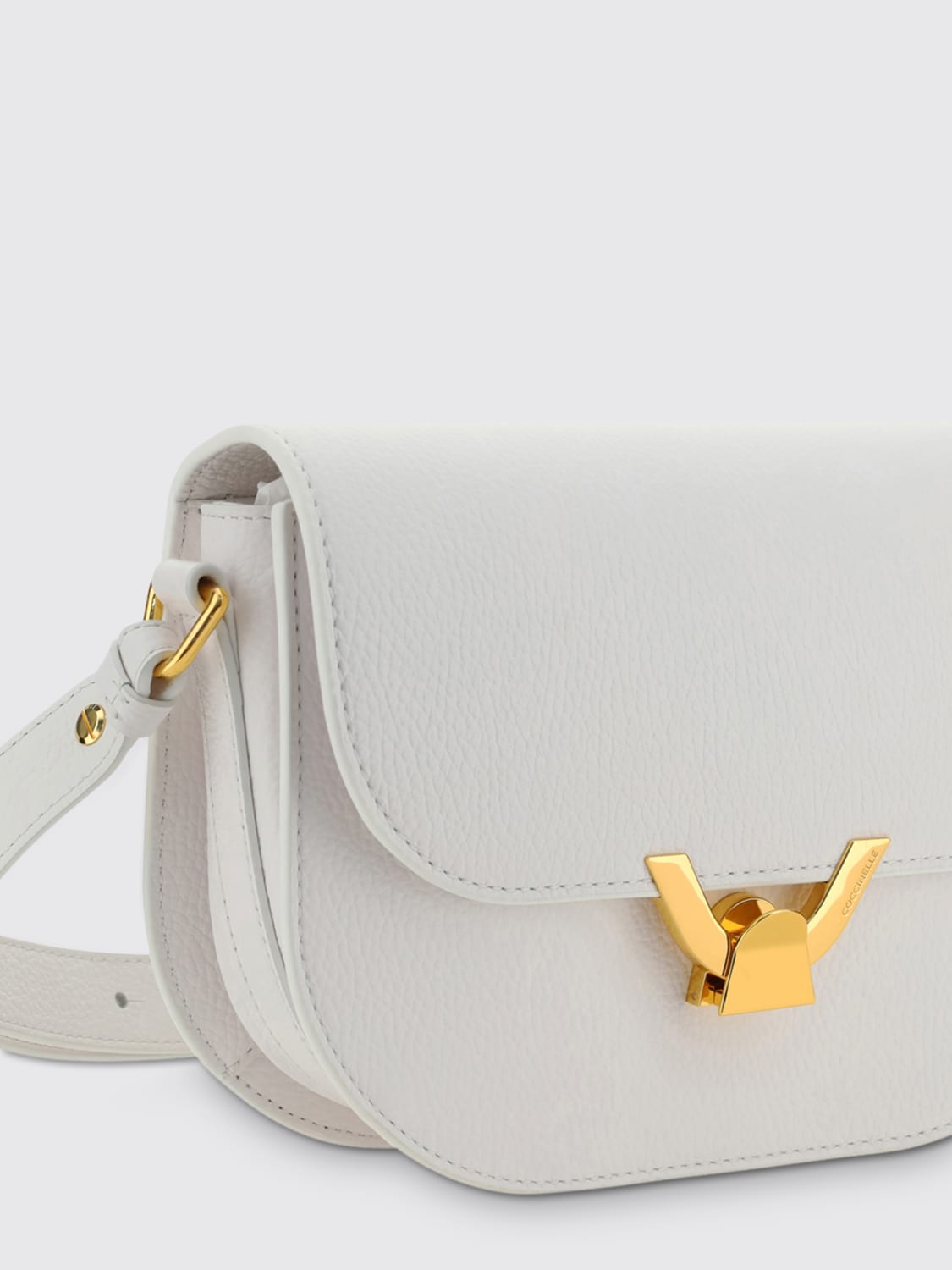 COCCINELLE: Dew bag in grained leather with logo - White | Coccinelle ...