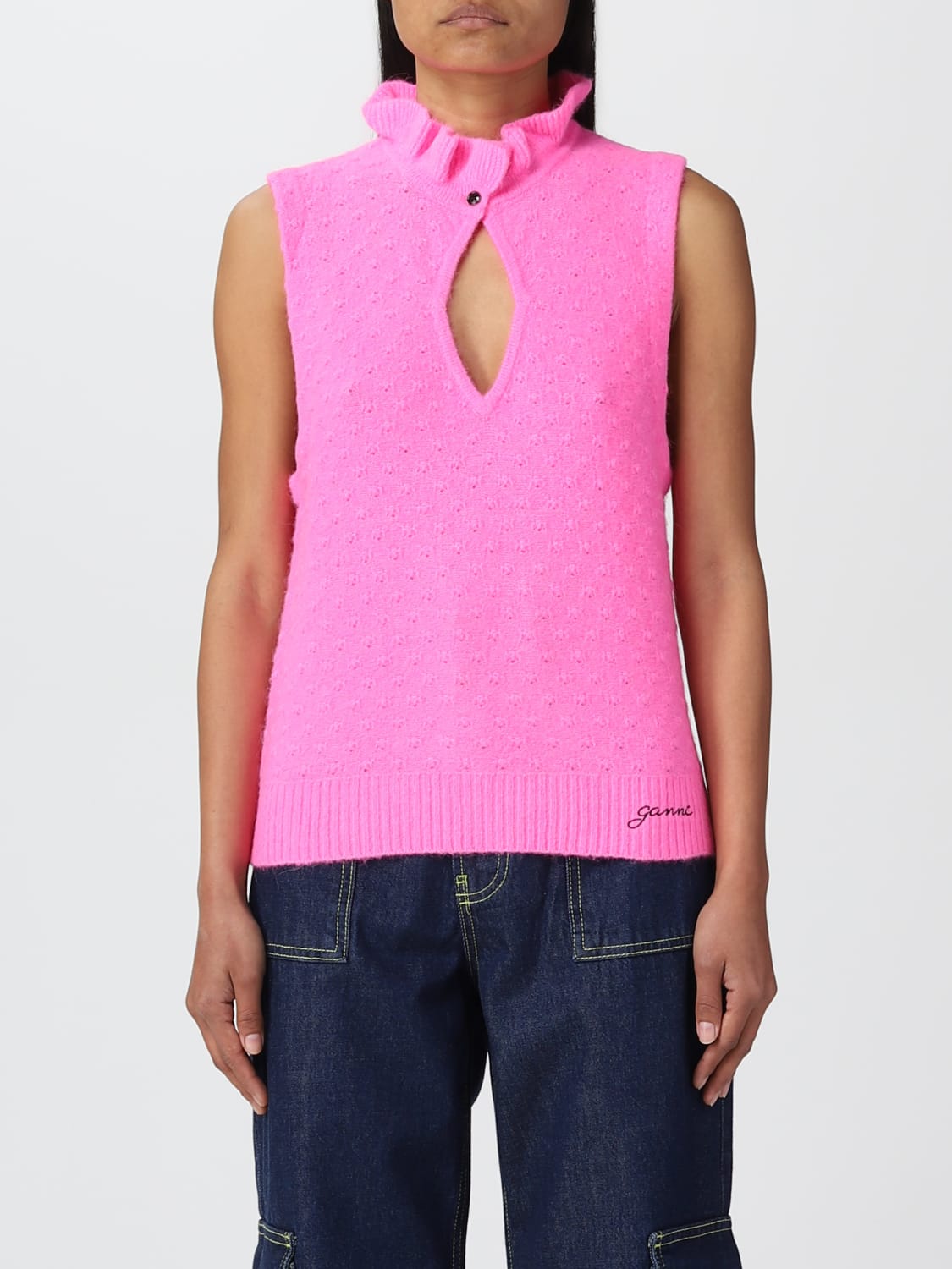 GANNI: top in merino wool blend - Pink | Ganni top K1803 online at ...
