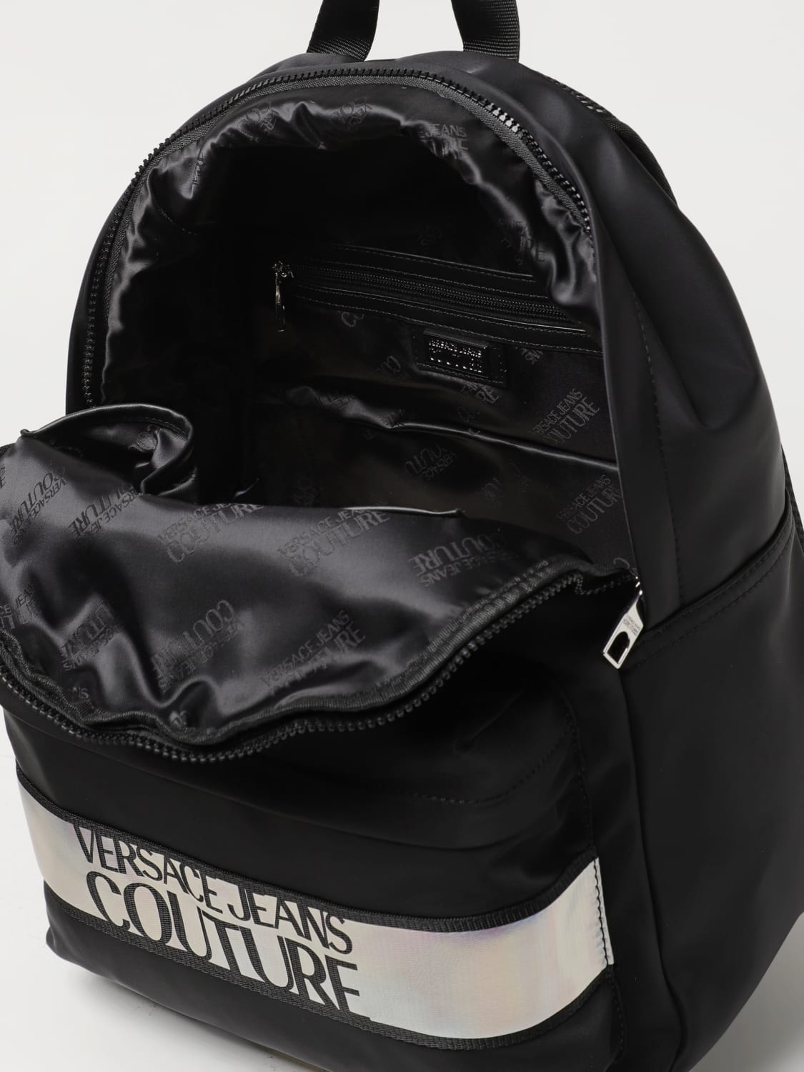 Versace Jeans Couture Outlet: backpack in nylon with logo - Black ...