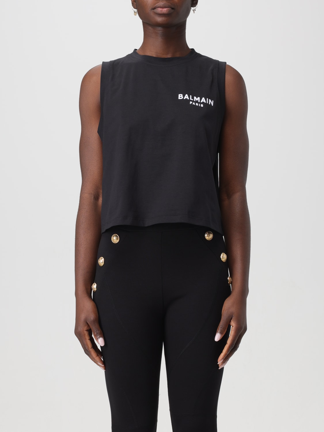 BALMAIN: Top woman - Black | Balmain top CF1EA025BB01 online at GIGLIO.COM