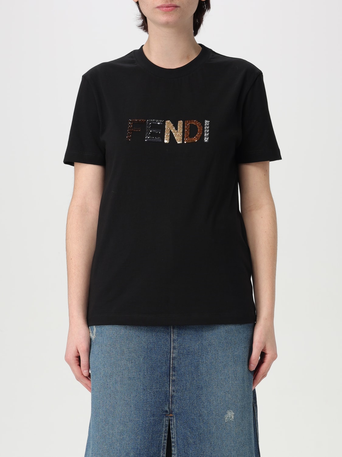 FENDI: T-shirt woman - Black | Fendi t-shirt FS7254AT2D online at GIGLIO.COM