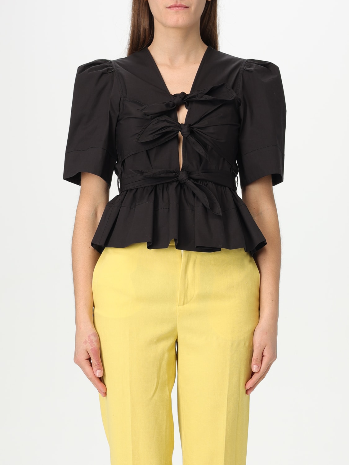 GANNI: Shirt woman - Black | Ganni top W0378 online at GIGLIO.COM