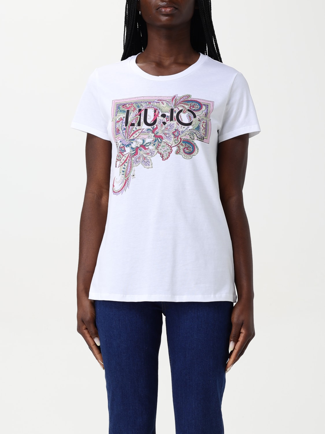 LIU JO: T-shirt in cotone con logo - Bianco | T-Shirt Liu Jo WA5240JS923 online su GIGLIO.COM