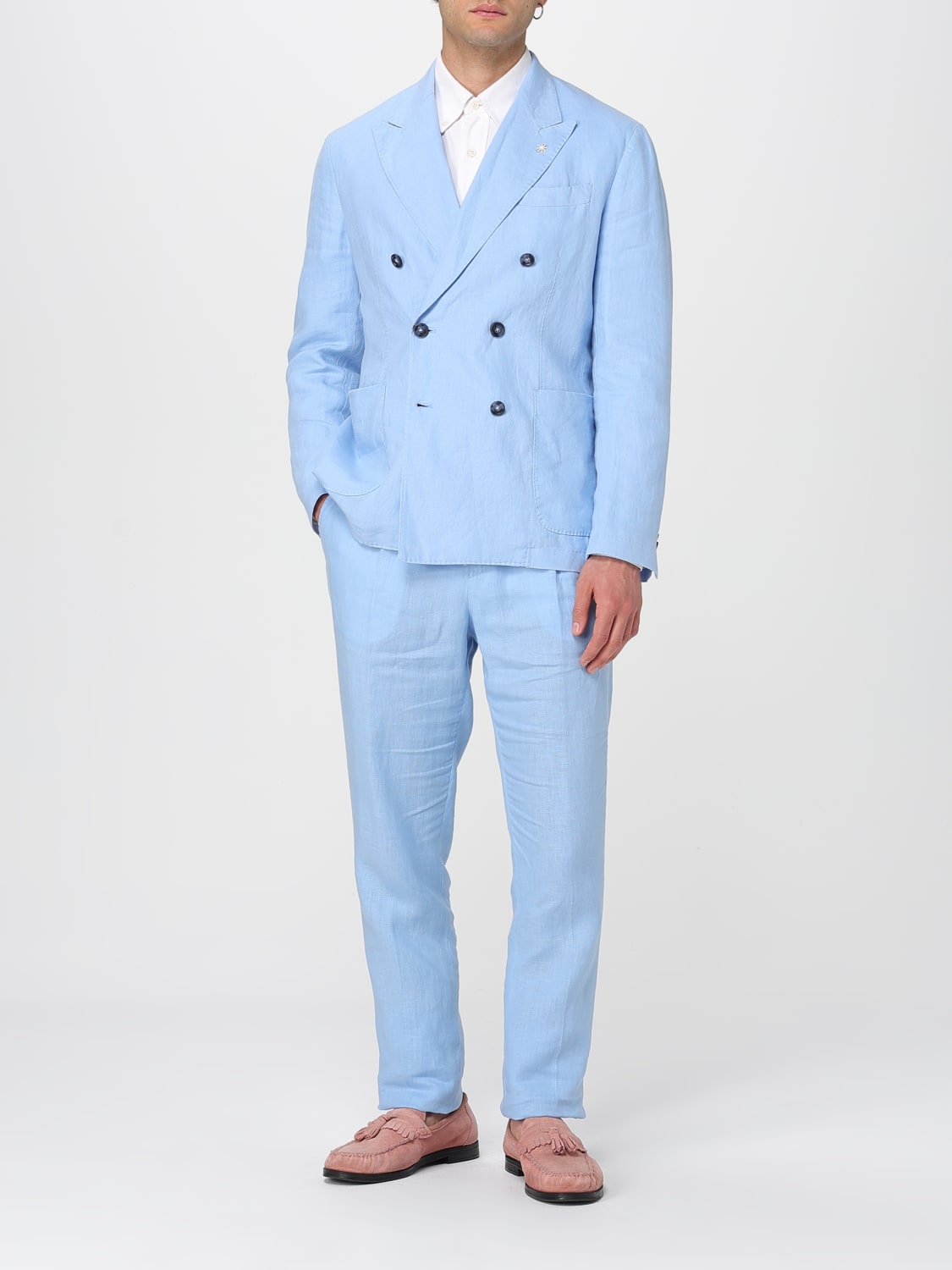 MANUEL RITZ: Blazer doppiopetto in cotone - Blue | Blazer Manuel Ritz ...