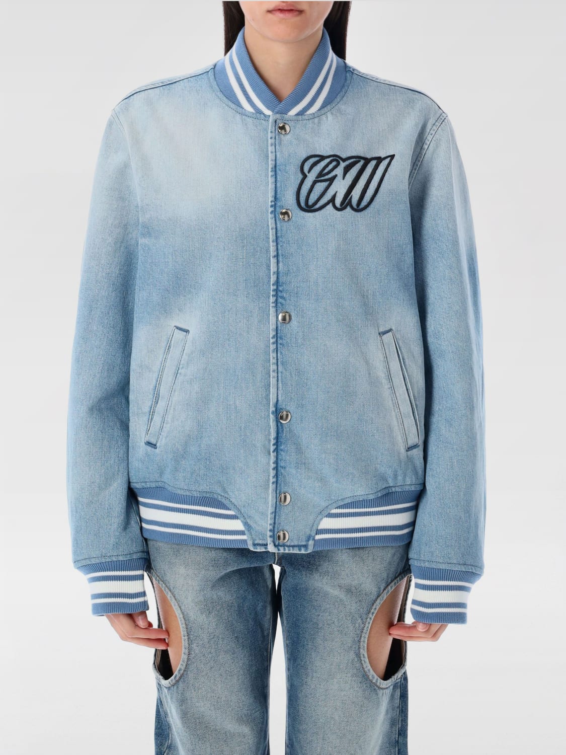 OFF-WHITE: women's jacket - Blue | Off-White jacket OWEK006S25DEN001 ...